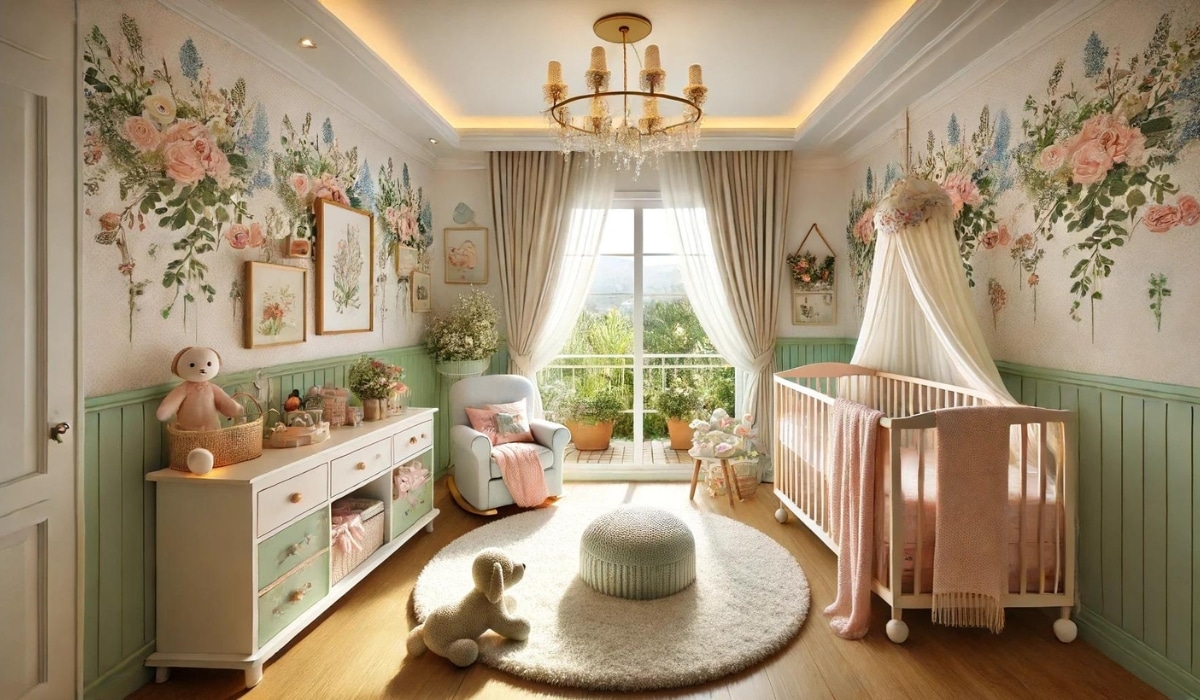 Quarto de Bebê Menina com Tema de Jardim Encantado